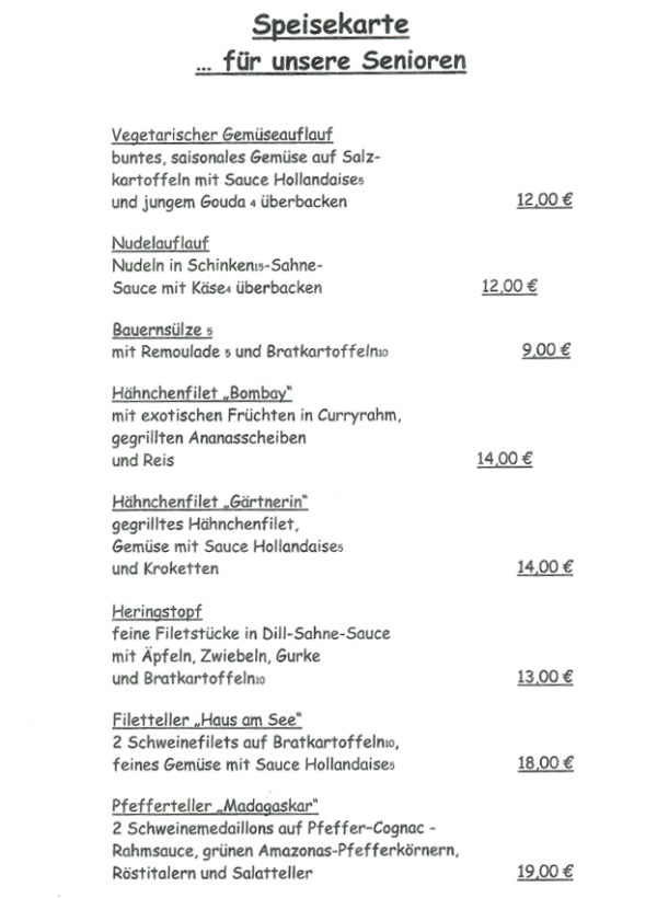 Speisekarte – Haus am See